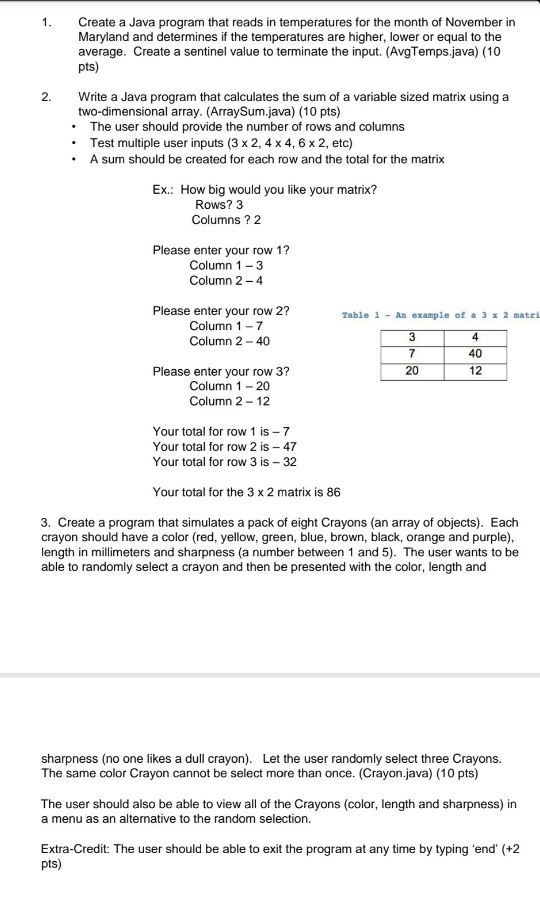 Solved 1. Create a Java program that reads in temperatures | Chegg.com