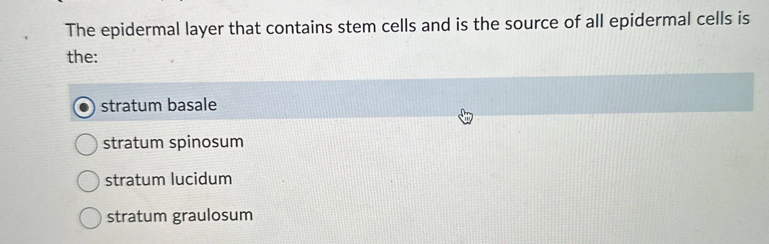 Solved The epidermal layer that contains stem cells and is | Chegg.com