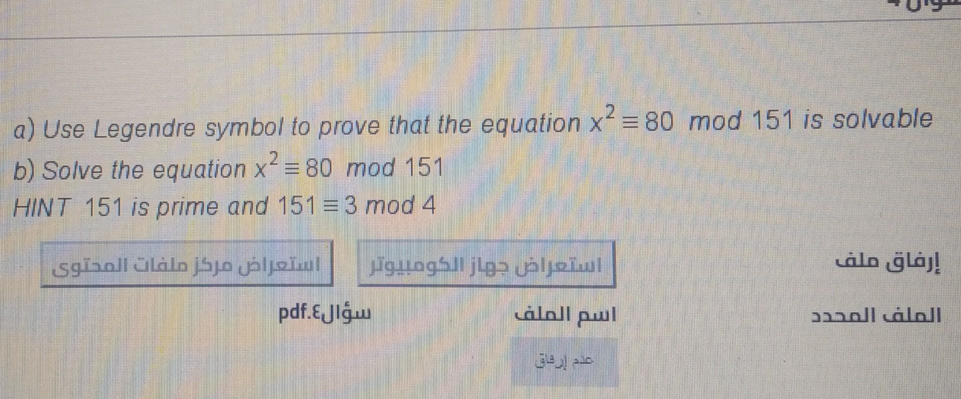 Solved a) Use Legendre symbol to prove that the equation x2 | Chegg.com