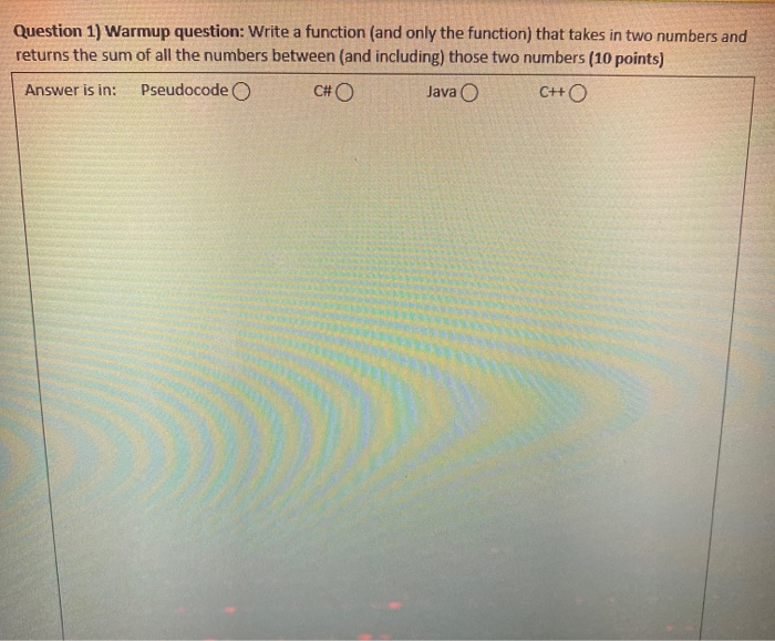 Solved Question 1) Warmup question: Write a function (and | Chegg.com