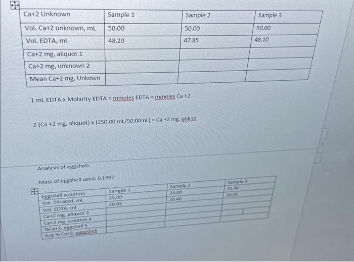 2 (Ca +2mg, aliquot) ×(250.00 mL/50.00 mL)=Ca+2mg | Chegg.com