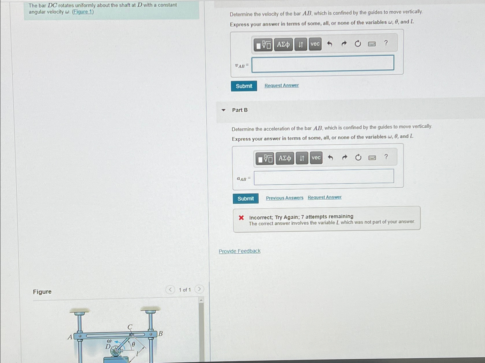 The bar DC ﻿rotates uniformly about the shaft at D | Chegg.com