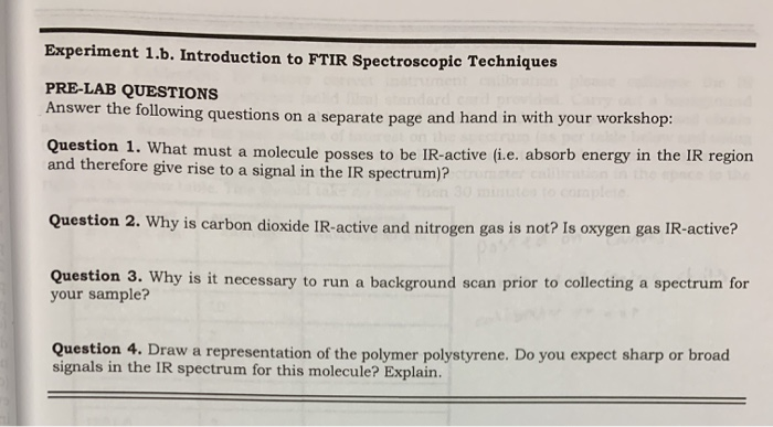 Solved Experiment 1.b. Introduction to FTIR Spectroscopic | Chegg.com