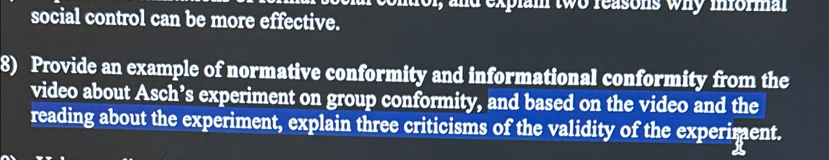 Solved Provide an example of normative conformity and | Chegg.com Solved Provide an example of normative conformity and | Chegg.com