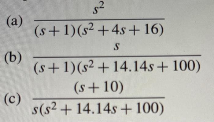 Solved (a) (s+1)(s2+4s+16)s2 (b) (s+1)(s2+14.14s+100)s (c) | Chegg.com