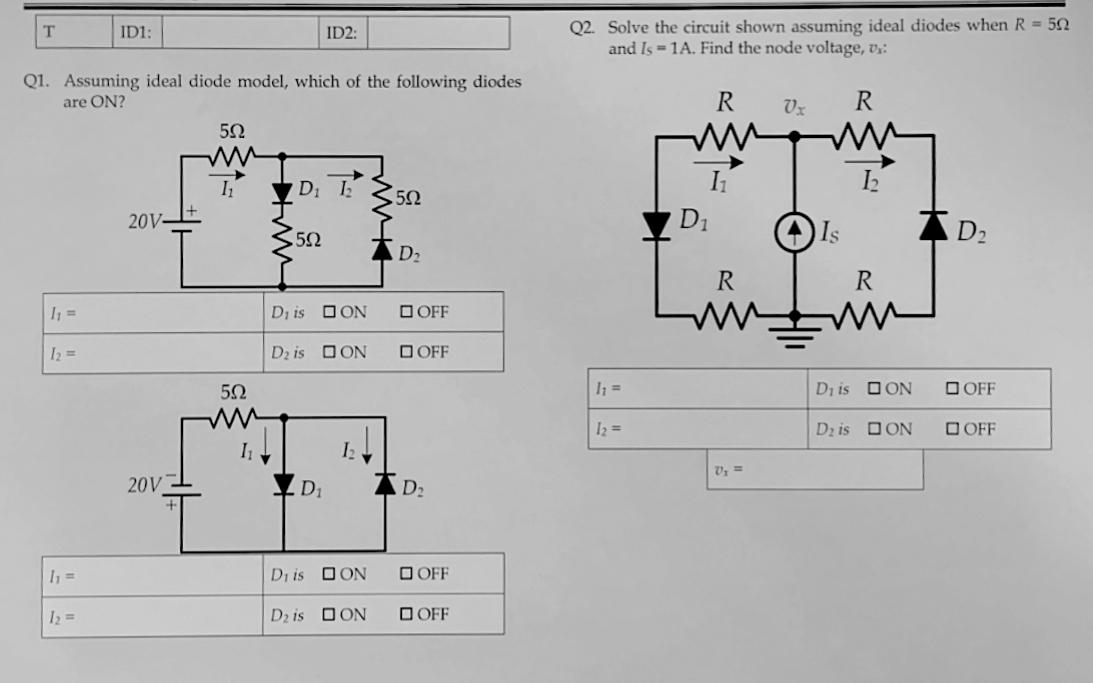Solved Q2. ﻿Solve the circuit shown assuming ideal diodes | Chegg.com
