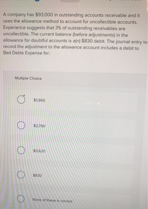 Solved A company has $93,000 in outstanding accounts | Chegg.com