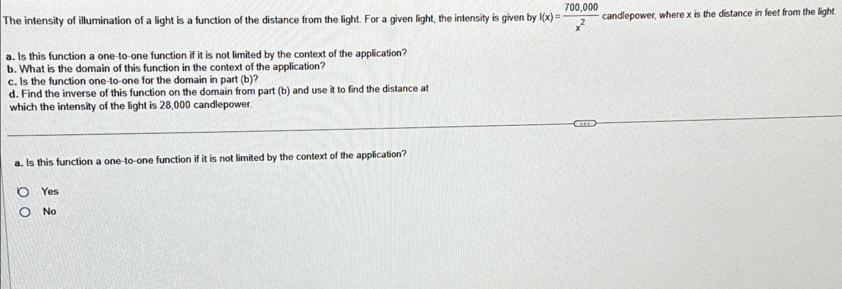 Solved The intensity of illumination of a light is a | Chegg.com