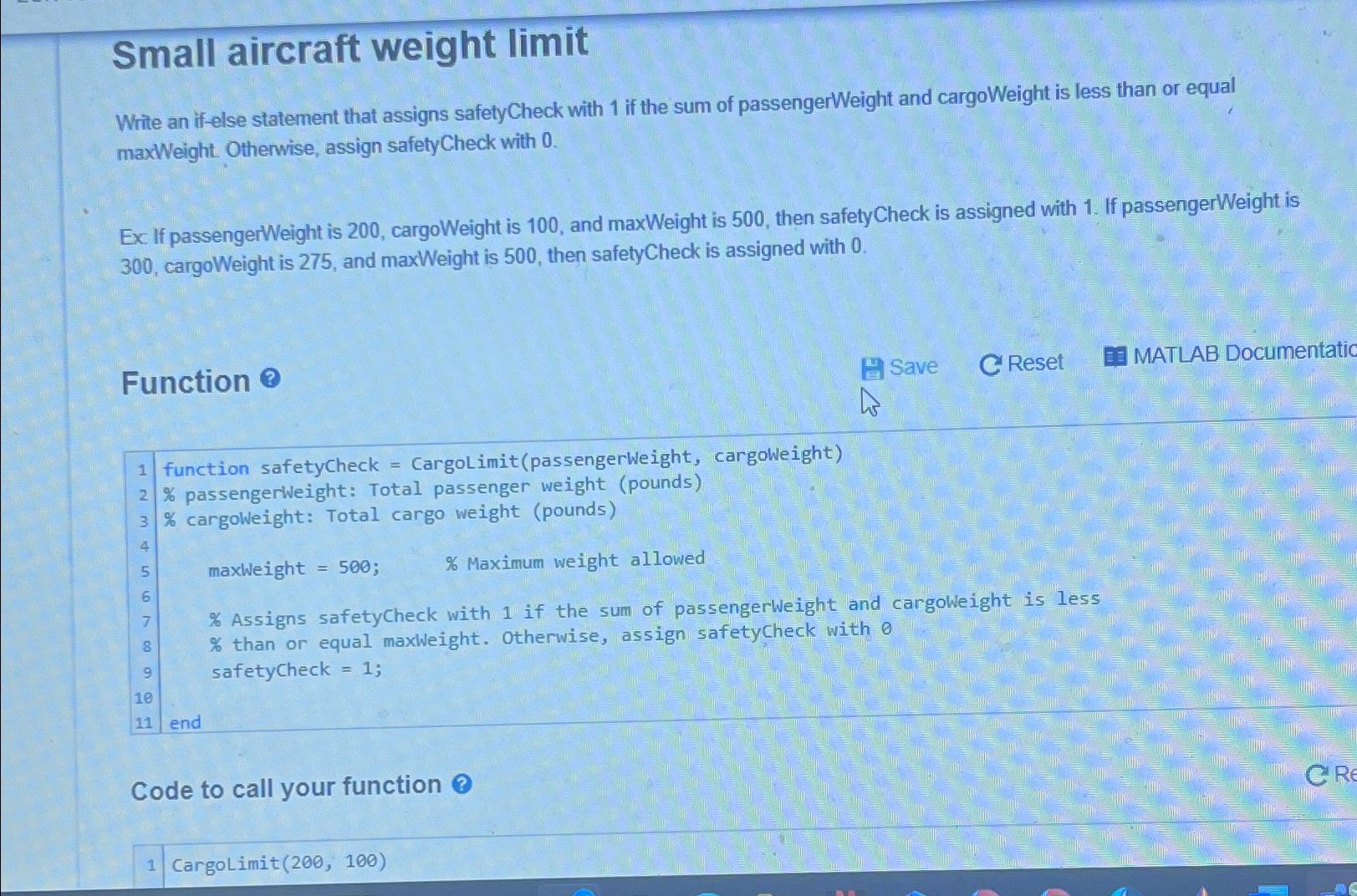 Solved Small aircraft weight limitWrite an if-else statement | Chegg.com