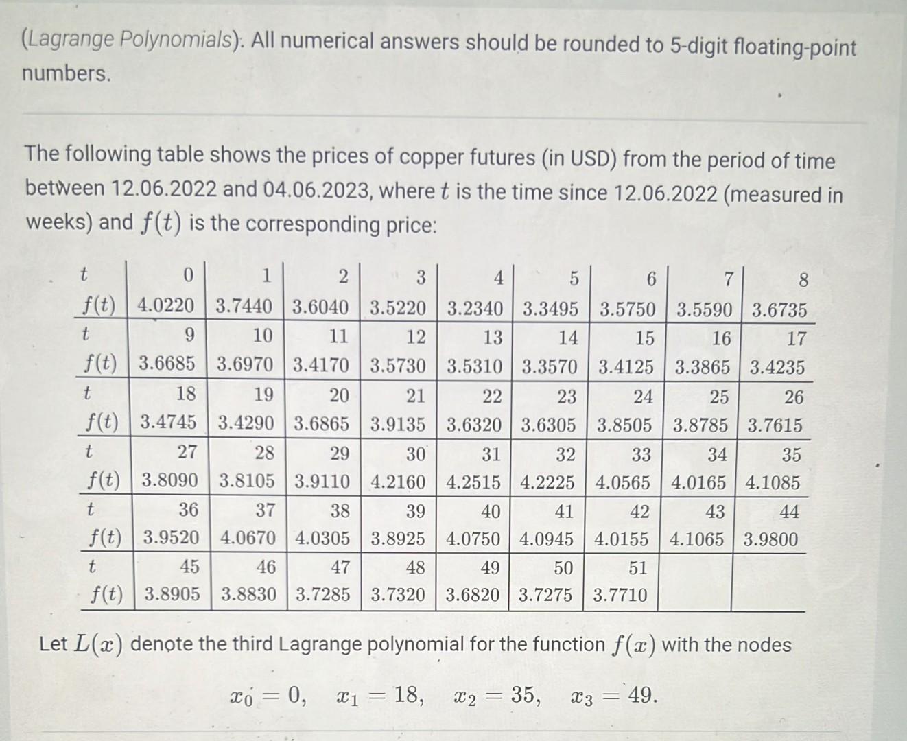 Solved Lagrange Polynomials All Numerical Answers Should 