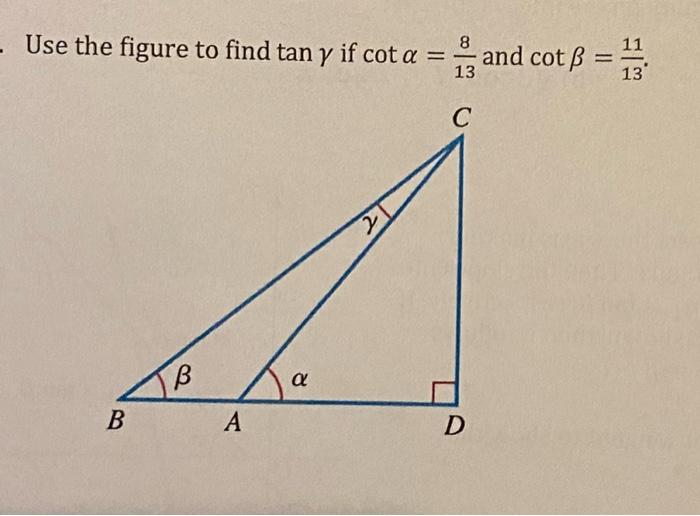 Solved Use the figure to find tan y if cot a = b and cot B = | Chegg.com