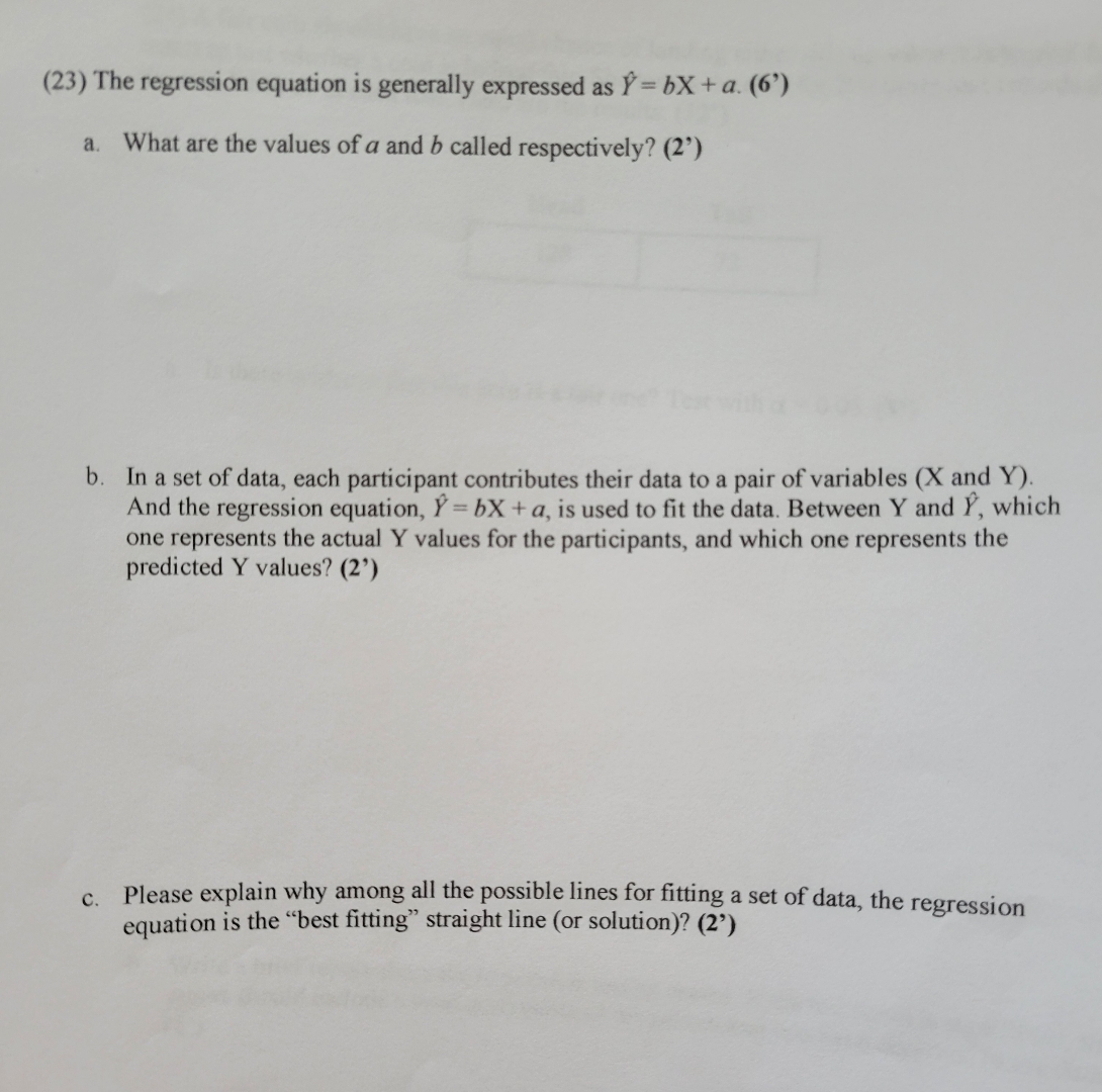 Solved (23) ﻿The regression equation is generally expressed | Chegg.com