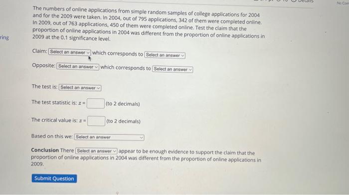 Solved The numbers of online applications from simple random | Chegg.com