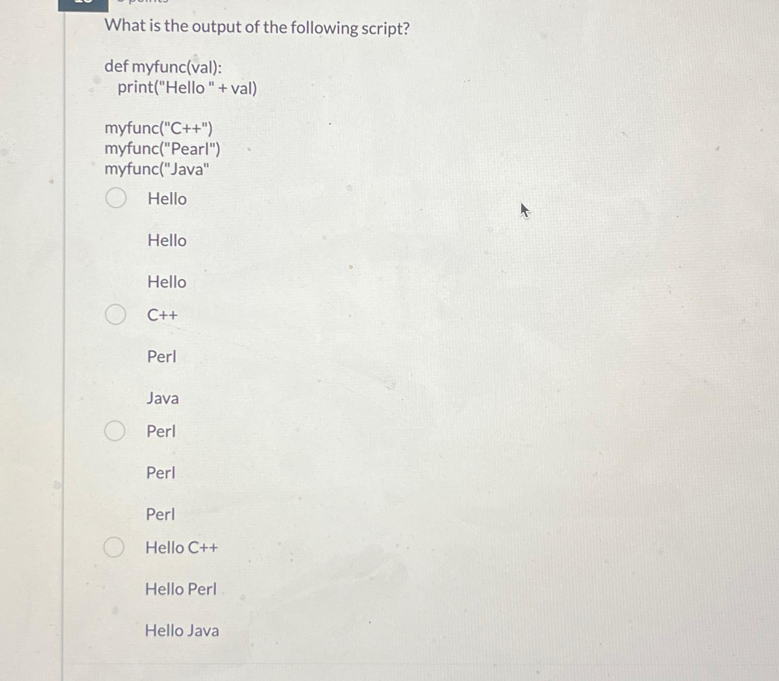 Solved What is the output of the following script?def | Chegg.com