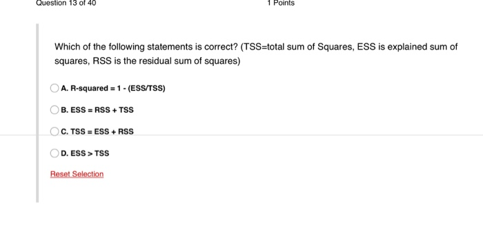 Solved Question 13 of 40 Points Which of the following | Chegg.com