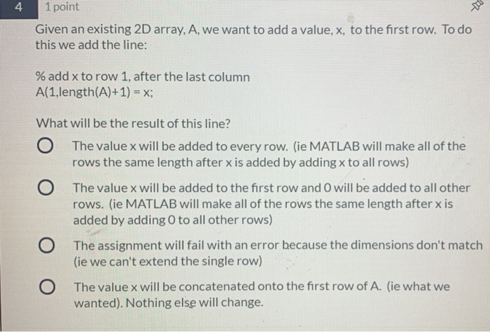 Solved 3 too 1 point Given an existing 2D array, A, we want | Chegg.com