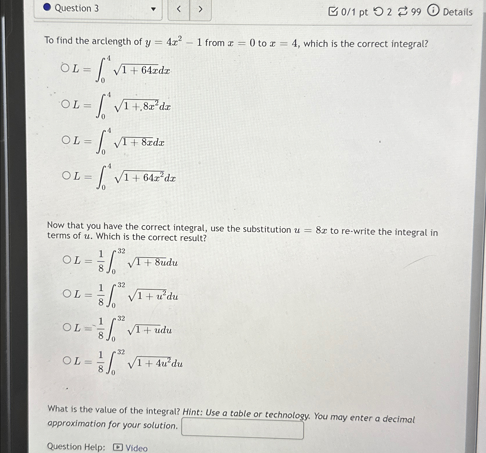 Solved Question 3\\n『 (0)/(1) pt 2⇄99\\nDetails\\nTo find | Chegg.com