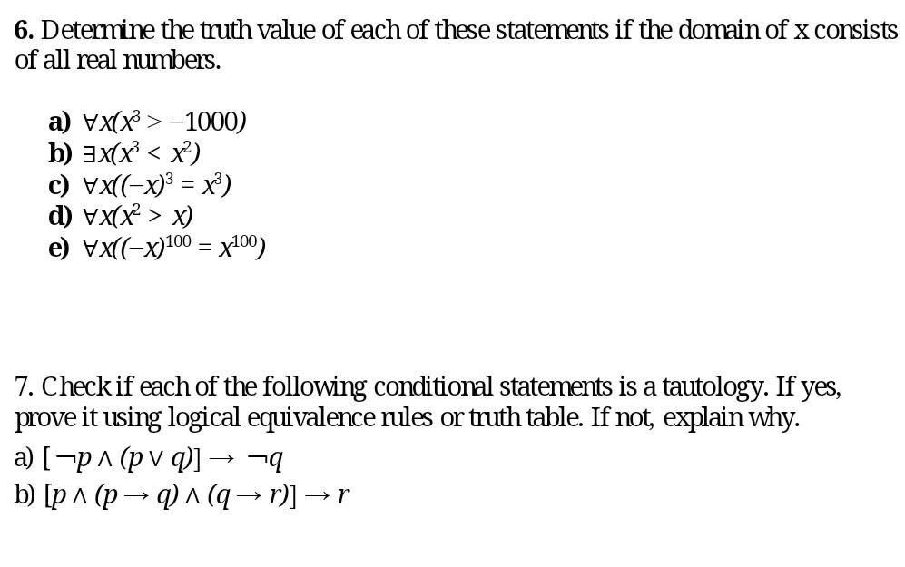 Solved 6. Determine the truth value of each of these | Chegg.com