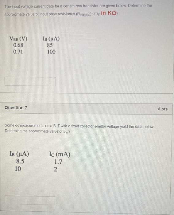 Solved The input voltage-current data for a certain npn | Chegg.com