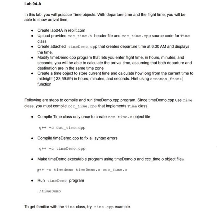 Solved Lab 04-A In this lab, you will practice Time objects. | Chegg.com