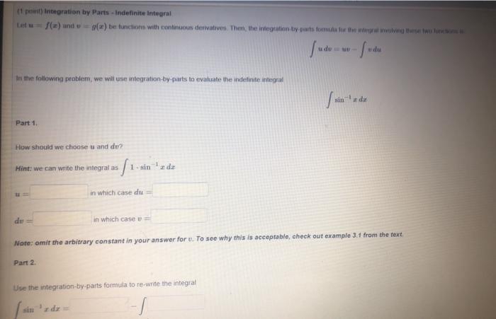 Solved 11 pist) Integration by Parts - Indefinite Integral | Chegg.com