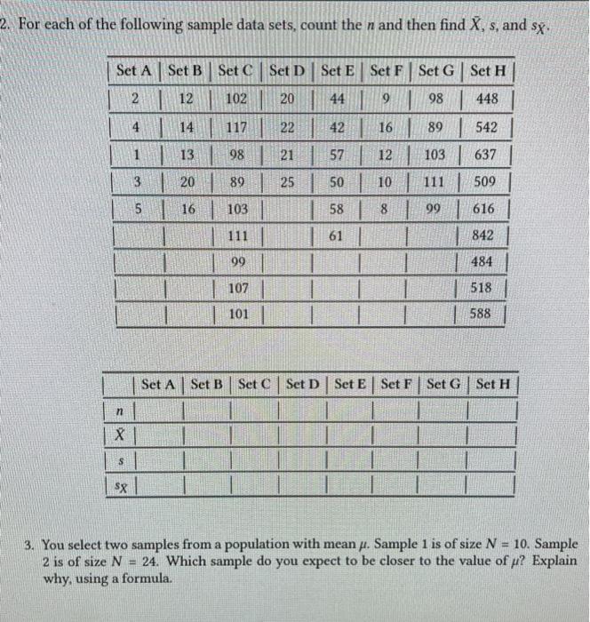 Solved For each of the following sample data sets, count the | Chegg.com