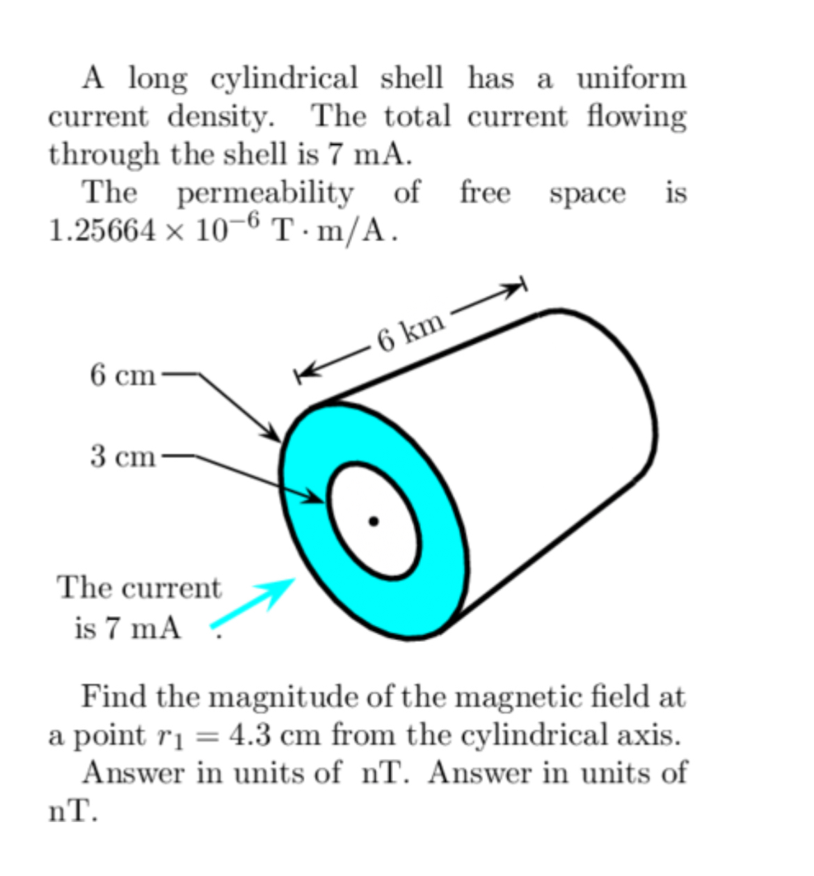 Solved A long cylindrical shell has a uniform current | Chegg.com