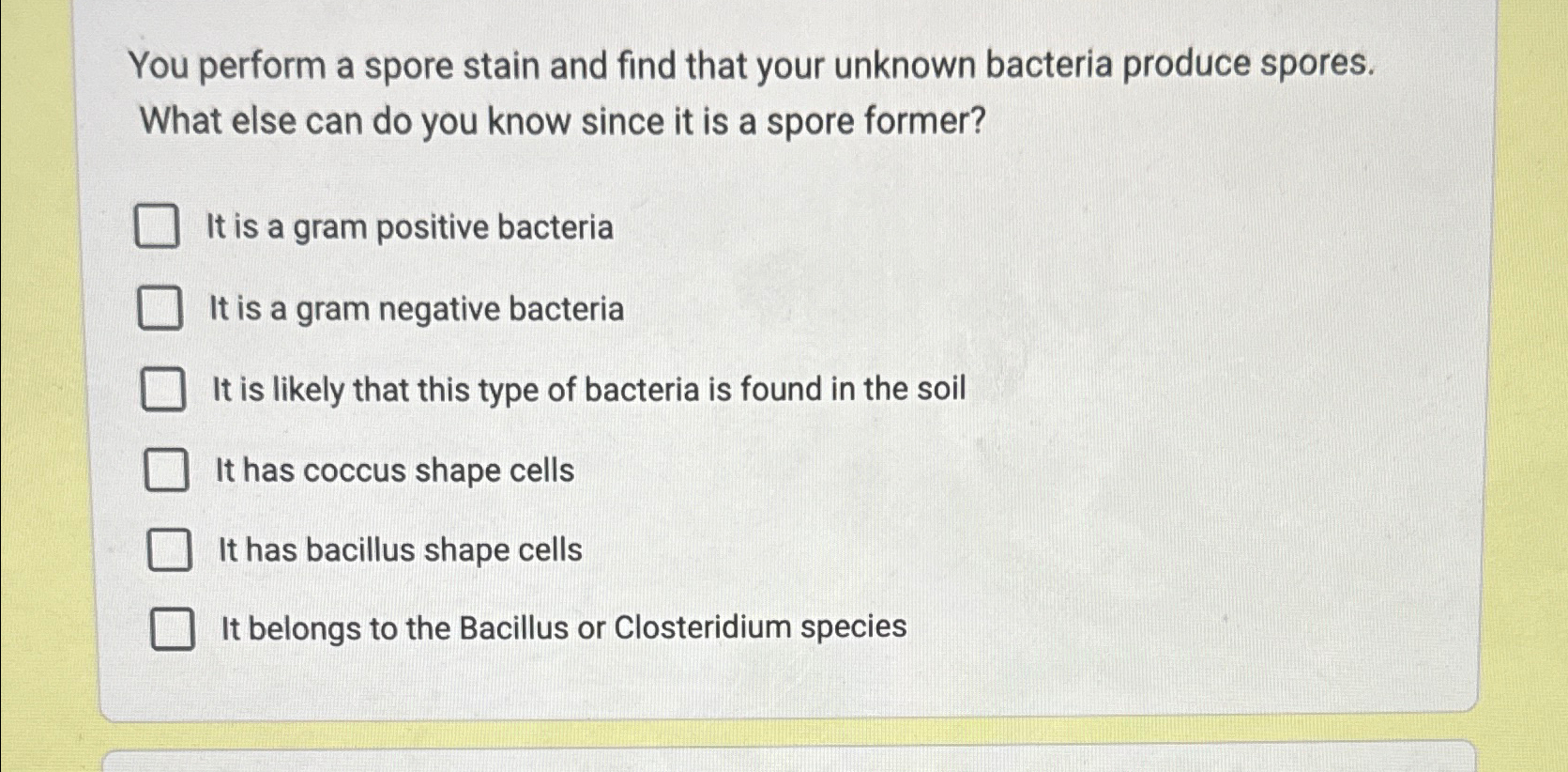 Solved You perform a spore stain and find that your unknown | Chegg.com