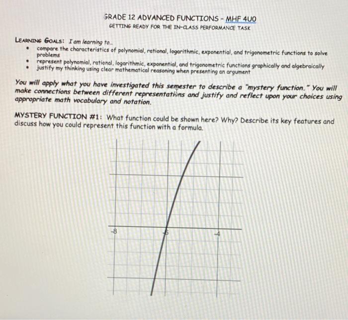 Solved . GRADE 12 ADVANCED FUNCTIONS - MHF 400 GETTING READY | Chegg.com