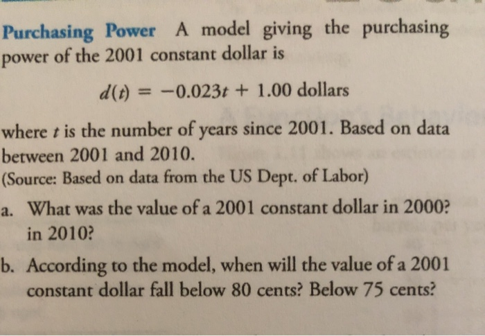 Solved Purchasing Power A model giving the purchasing power | Chegg.com
