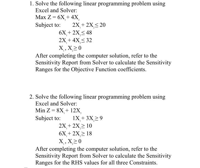 Solved 1. Solve the following linear programming problem | Chegg.com