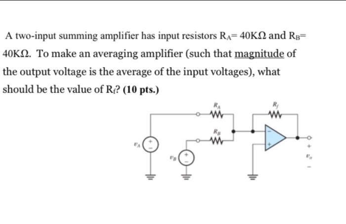 Solved A two-input summing amplifier has input resistors Ra= | Chegg.com