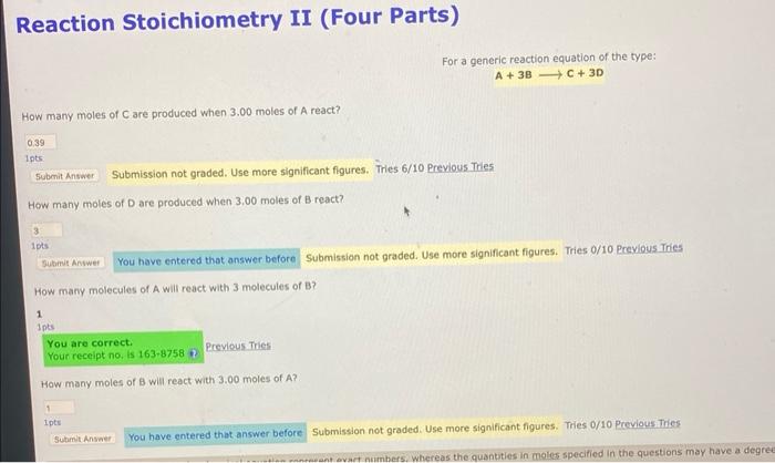 Solved Reaction Stoichiometry II (Four Parts) For a generic | Chegg.com