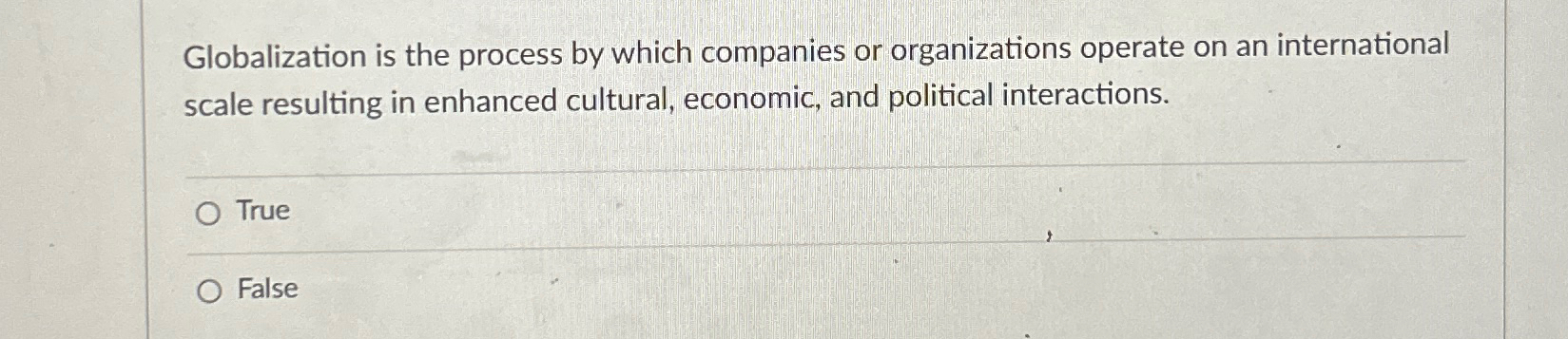 Solved Globalization is the process by which companies or | Chegg.com