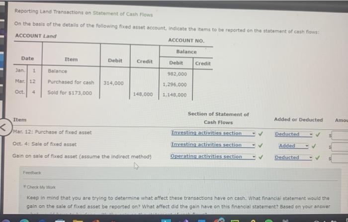Solved Reporting Land Transactions on Statement of Cash | Chegg.com
