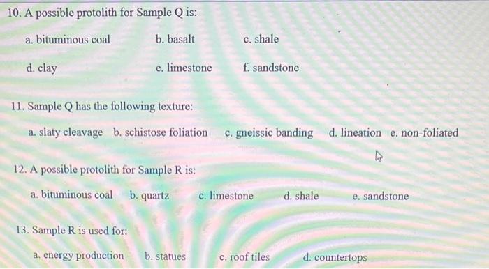 Solved 2000( )1. A possible protolith for Sample M is: a. | Chegg.com