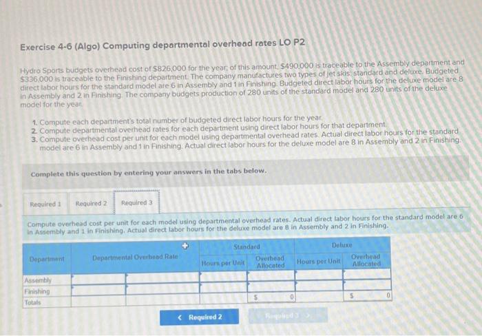 Solved Exercise 4-6 (Algo) Computing departmental overhead | Chegg.com