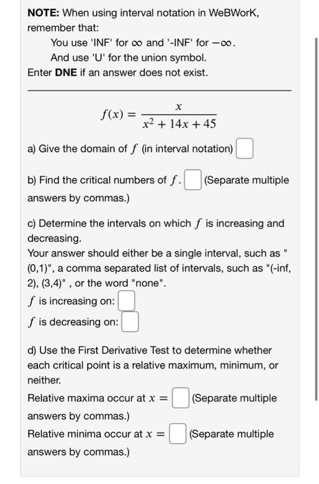 Solved NOTE: When using interval notation in WebWork, | Chegg.com