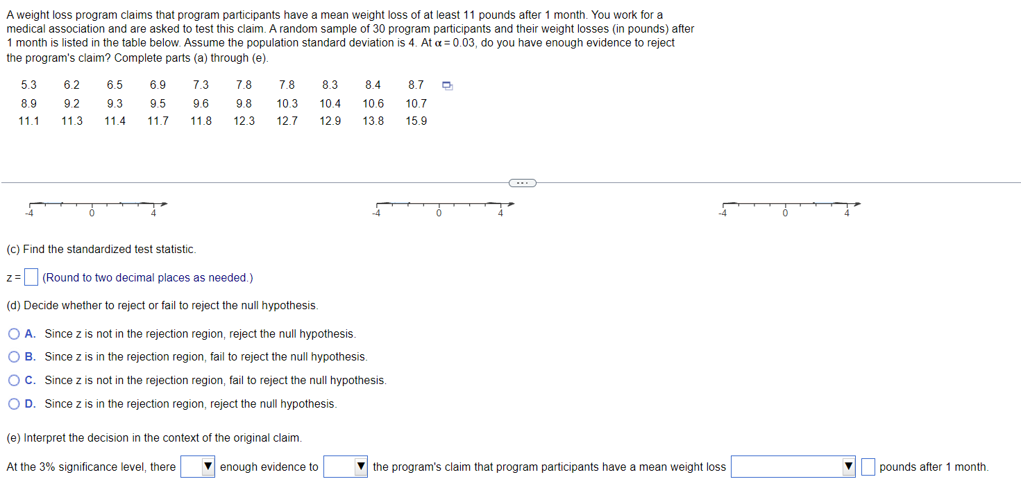 Solved A weight loss program claims that program | Chegg.com