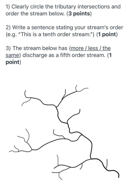 Solved 1) Clearly circle the tributary intersections and | Chegg.com