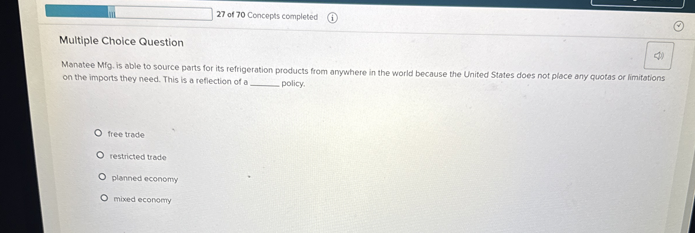 27 ﻿of 70 ﻿Concepts completedMultiple Choice | Chegg.com