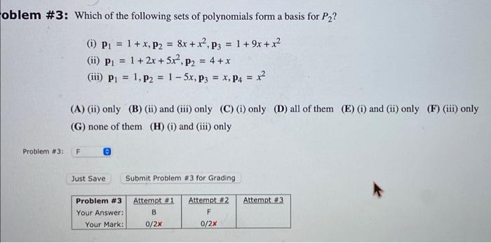 Solved lem \#3: Which of the following sets of polynomials | Chegg.com