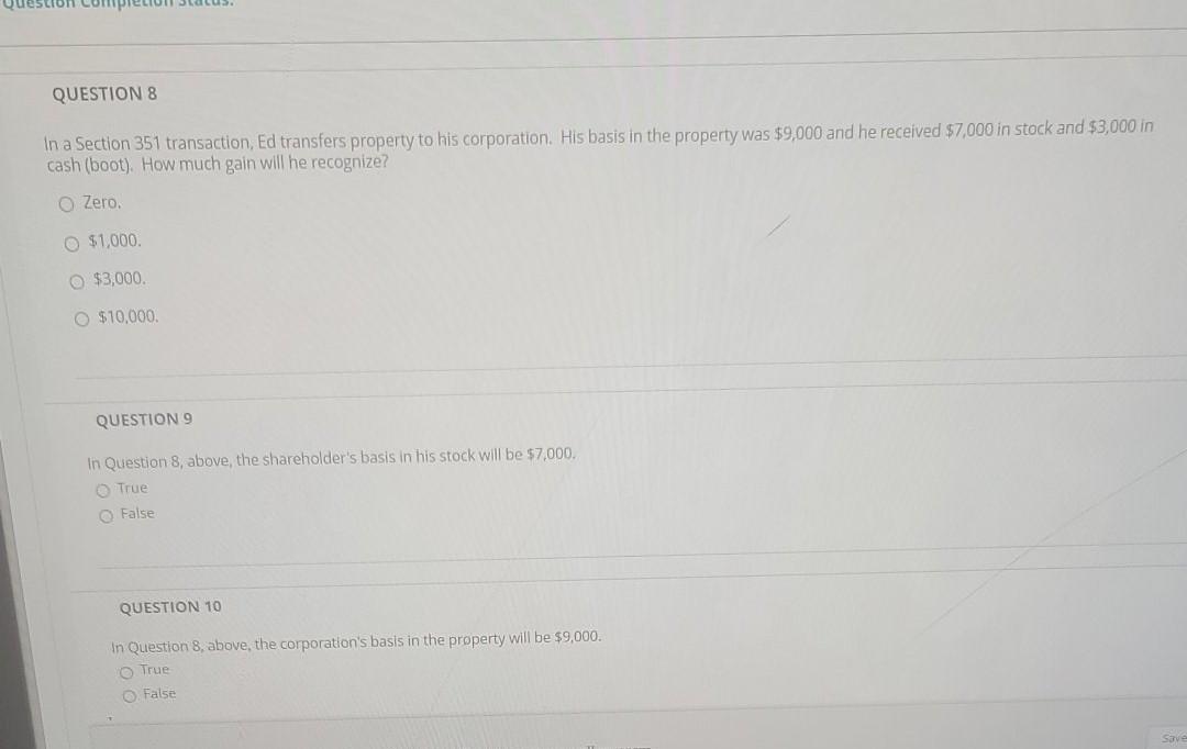 Solved QUESTION 8 In a Section 351 transaction, Ed transfers | Chegg.com