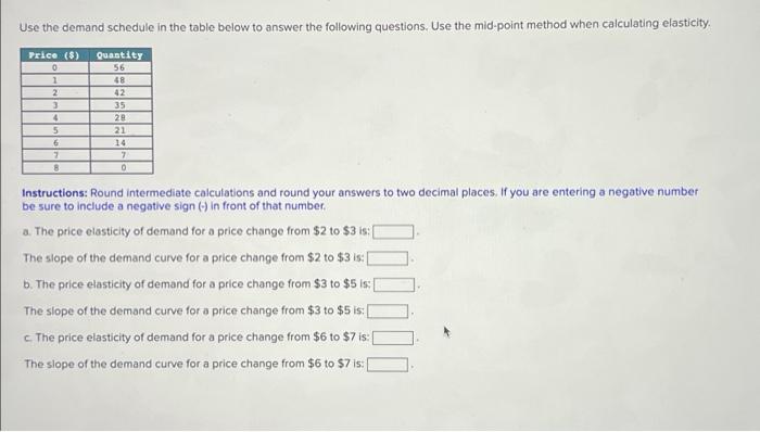 Solved Use the demand schedule in the table below to answer | Chegg.com