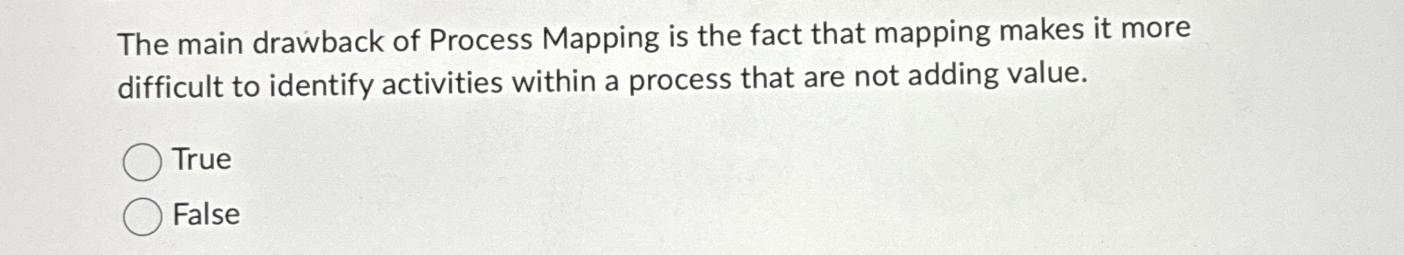 Solved The main drawback of Process Mapping is the fact that | Chegg.com