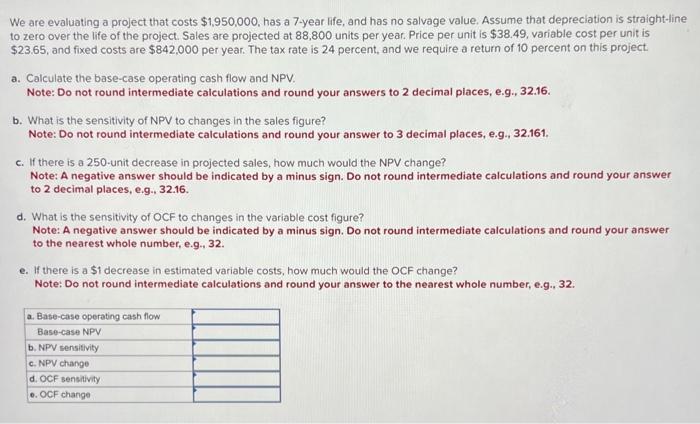 Solved We are evaluating a project that costs $1,950,000, | Chegg.com