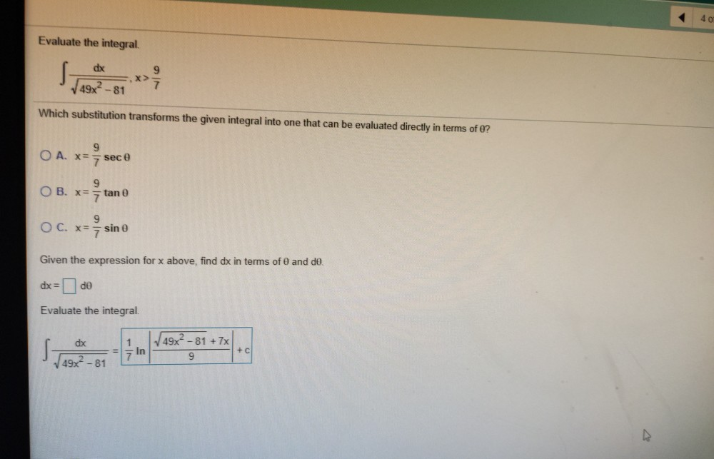 Solved which substitution transforms the given integral into | Chegg.com