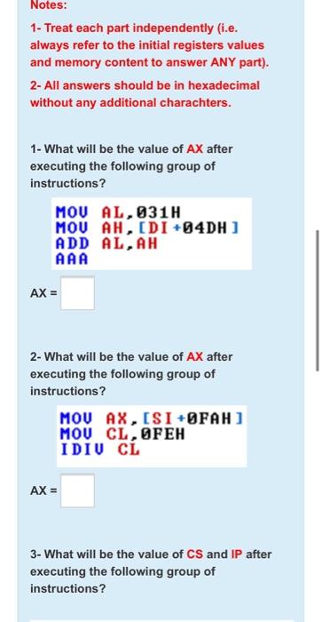 Solved Use the following registers values and memory snippet | Chegg.com