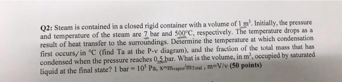 Solved Q2: Steam is contained in a closed rigid container | Chegg.com