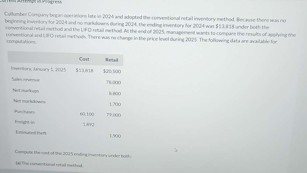 Solved Cullumber Company began operations late in 2024 ﻿and | Chegg.com